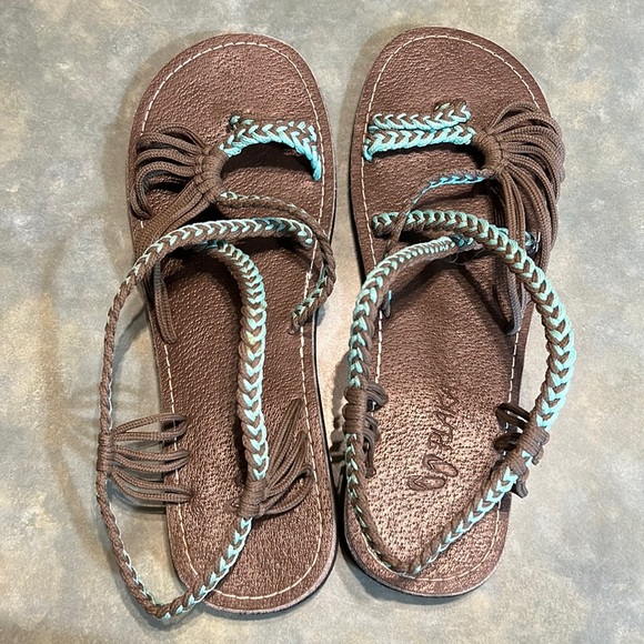Plaka | Shoes | Plaka Sandal Brown And Teal Straps Size | Poshmark
